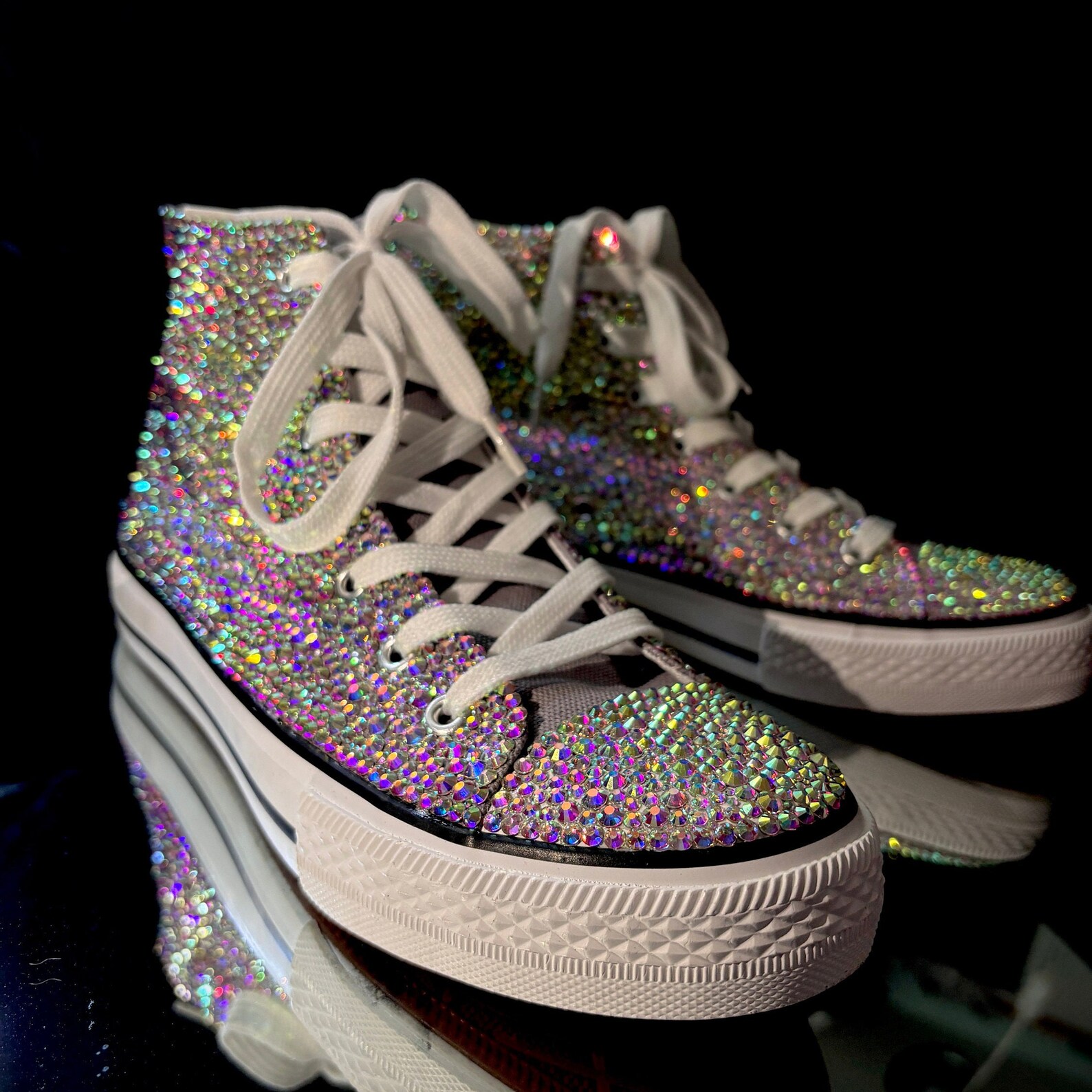 Crystallized Silver Hi-top Sneakers, Hand-embellished Rhinestone ...