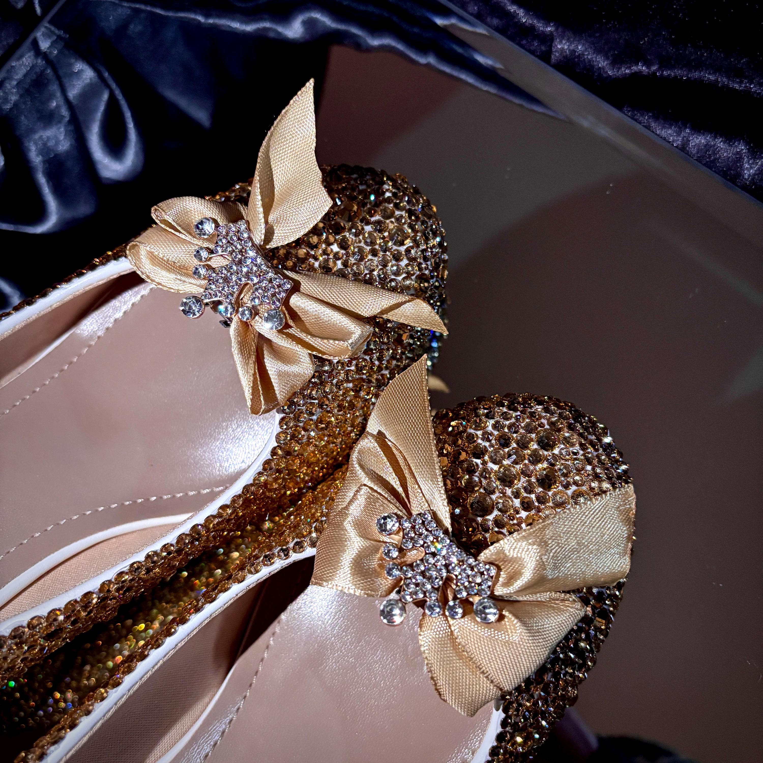 Gold Crown Shoe Clips: Rhinestone Tiara, Satin Ribbon - Etsy