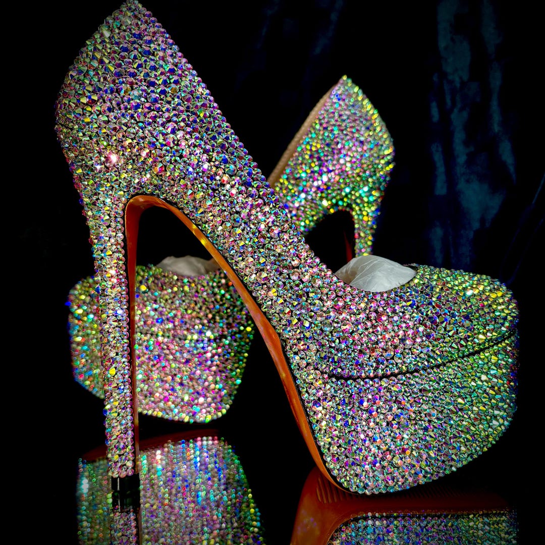 Silver High Heels//silver Shoes//silver Rhinestone Shoes//platform High ...