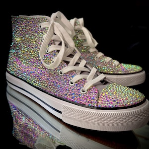 Crystallised Silver Hi-tops//crystallised Flat Shoes//silver Sneakers ...