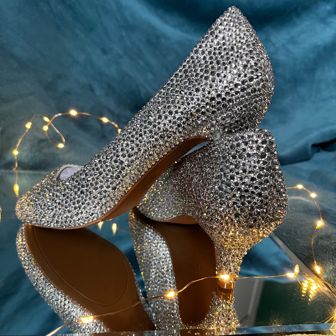 Crystallized Low Heel Shoes, Sparkly Clear Wedding Heels - Etsy