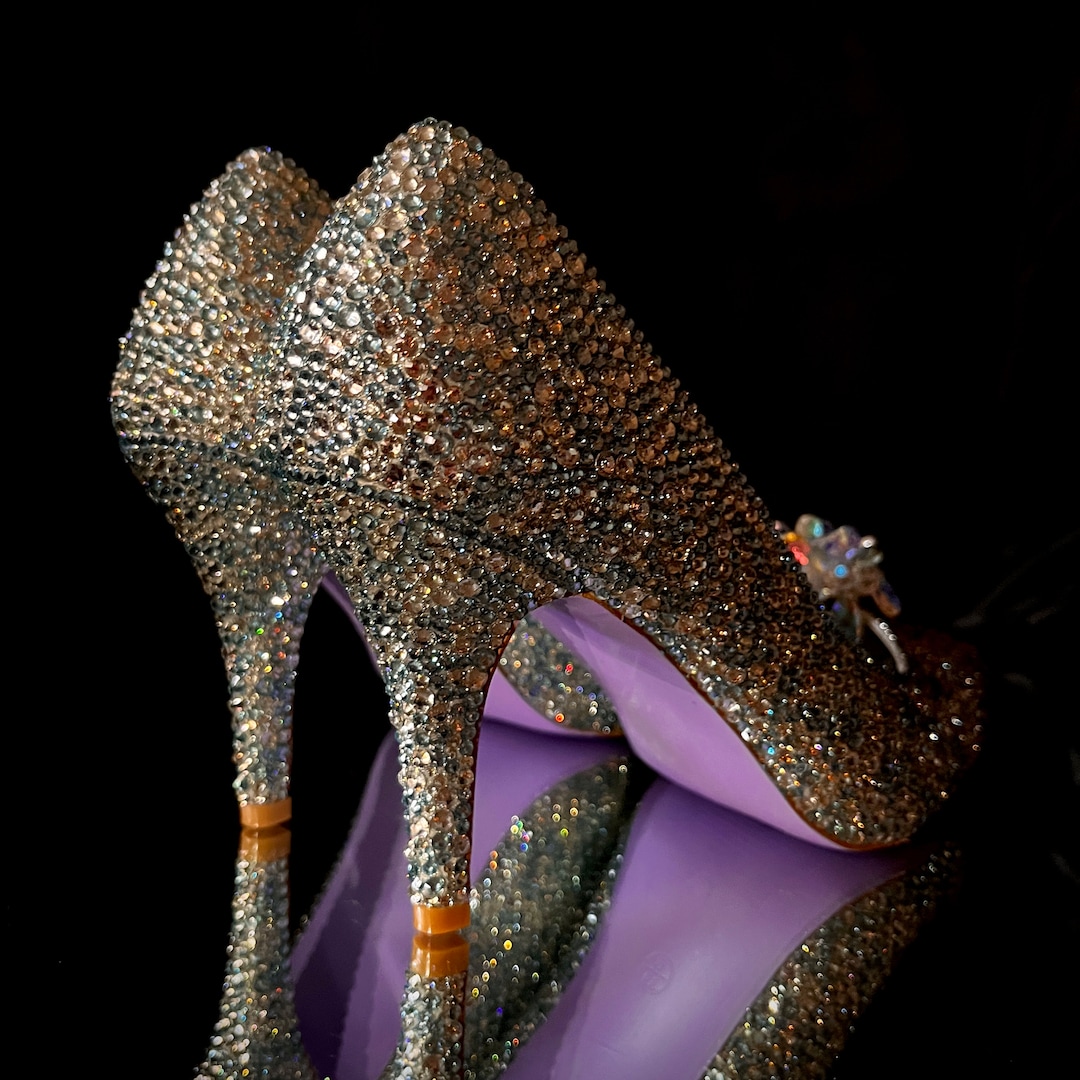 Blue Crystallised Heels//cinderella Style Shoes for Wedding//blue ...