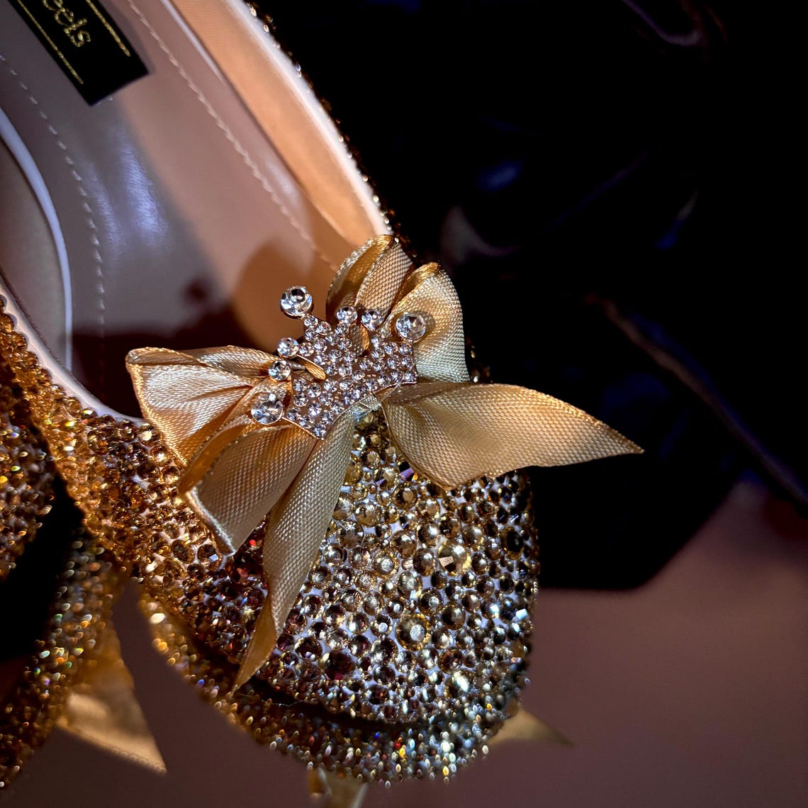 Gold Crown Shoe Clips: Rhinestone Tiara, Satin Ribbon - Etsy