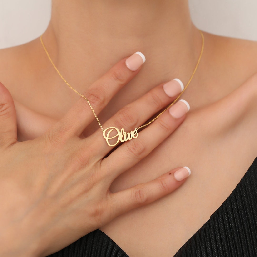 14K Solid Gold Name Necklace, Personalized Name Necklace, 14K Real Gold ...