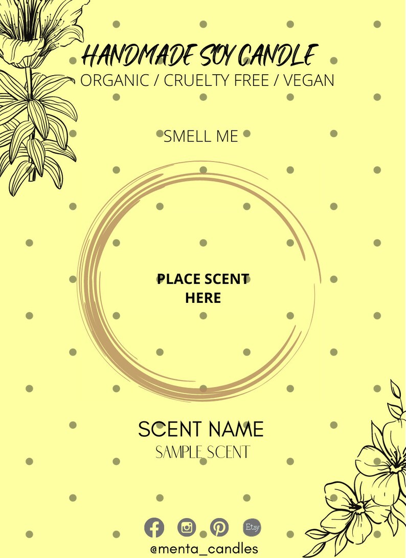 DIGITAL DOWNLOAD Smell Me Candle Sample Card Printable - Etsy
