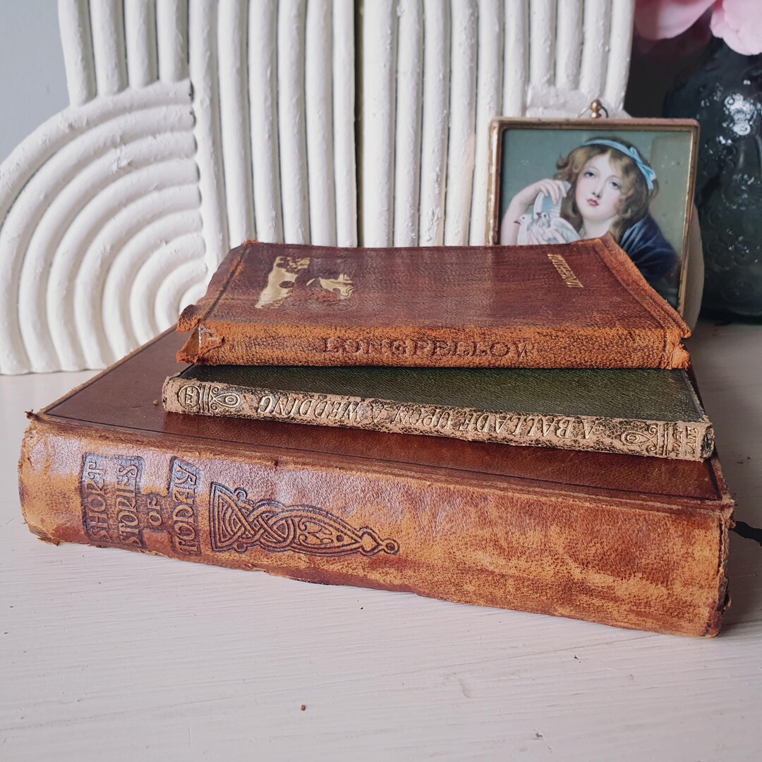 Decorative Leather Book Stack Including Longfellow Poetry. Perfect ...