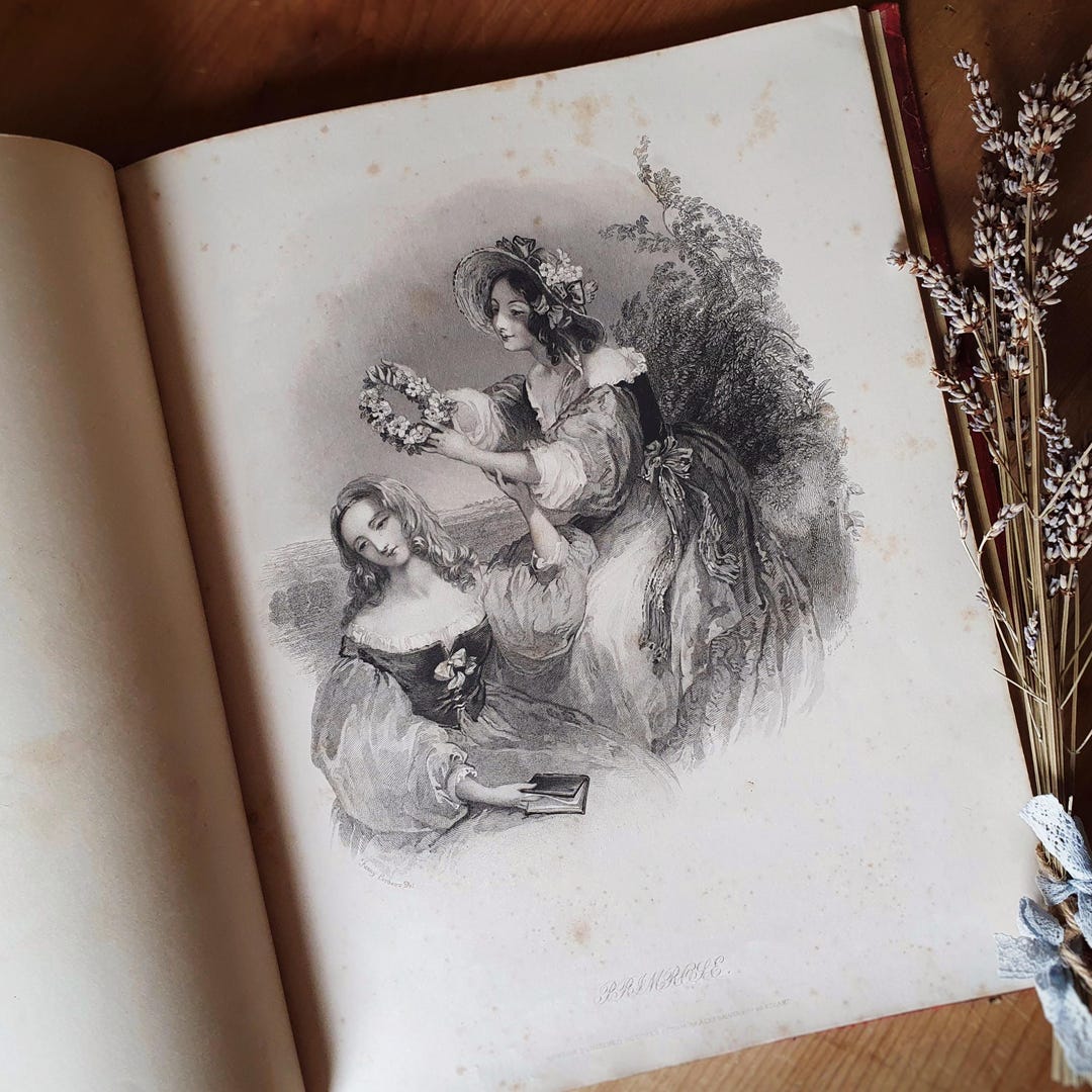 Regency Portraits With Floral Poetry Book From 1837. Language of ...
