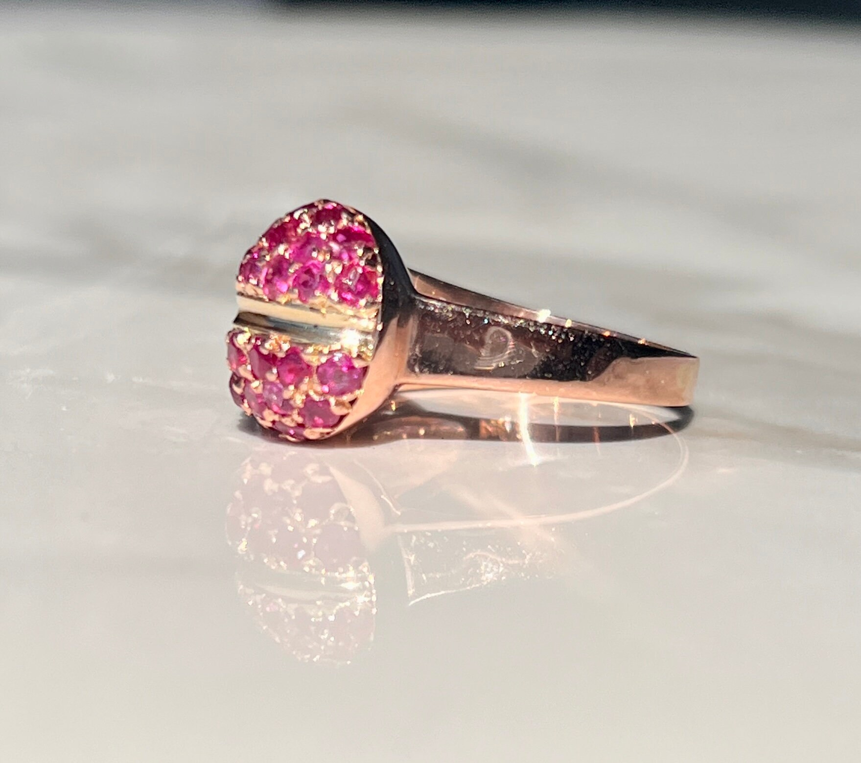 Vintage Cocktail Natural Ruby & Old Cut Diamond Ring 14kt Rose Gold Art ...