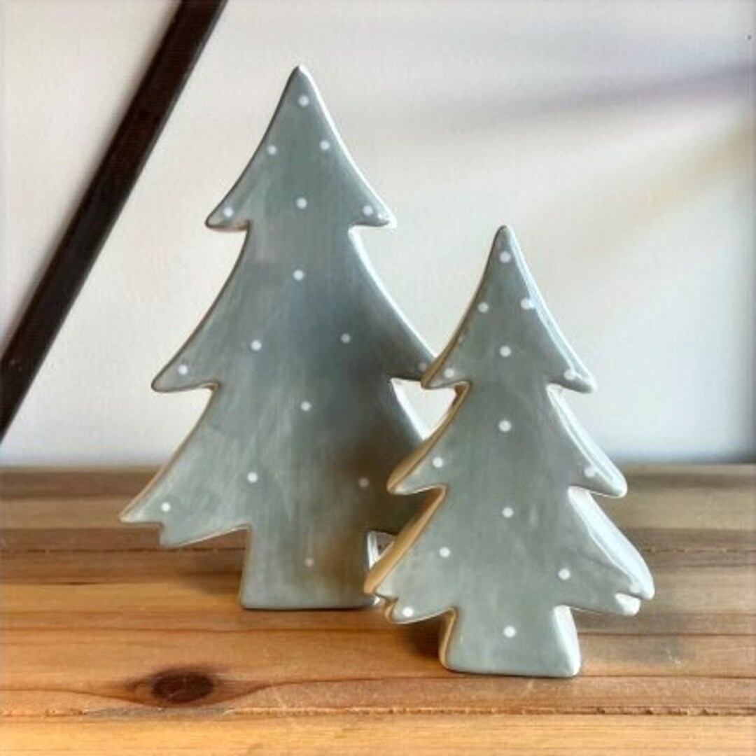 Grey Ceramic Polka Dot Christmas Tree Ornaments, White Ceramic ...