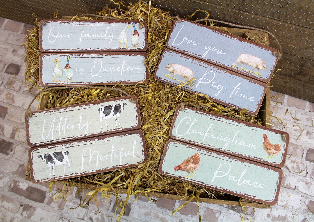Farm Animal Wooden Signs, Duck Pig Cow Chicken, Wall Decor Plaques ...