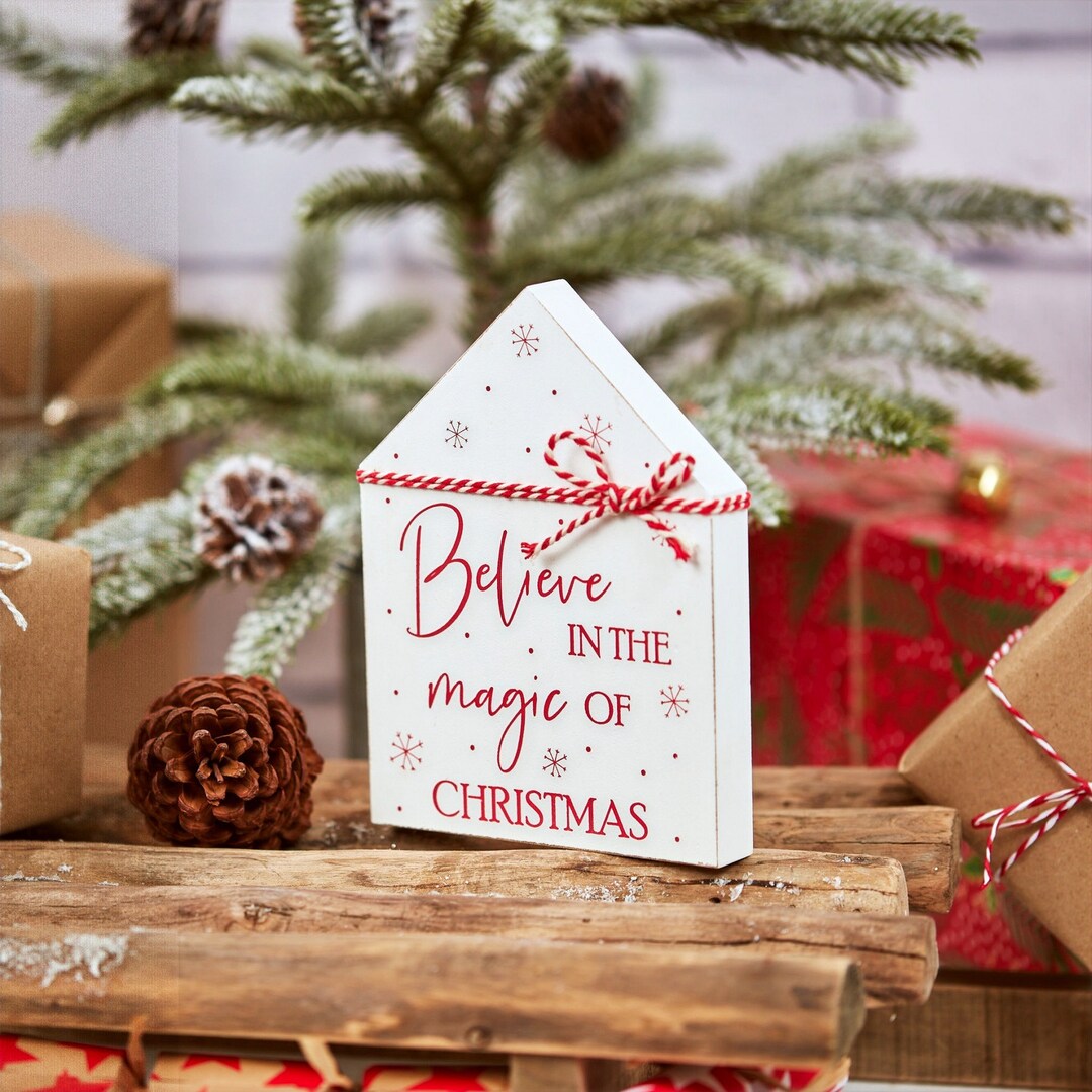 Christmas Wooden Sign, Festive Season Wooden Block, Believe in the ...
