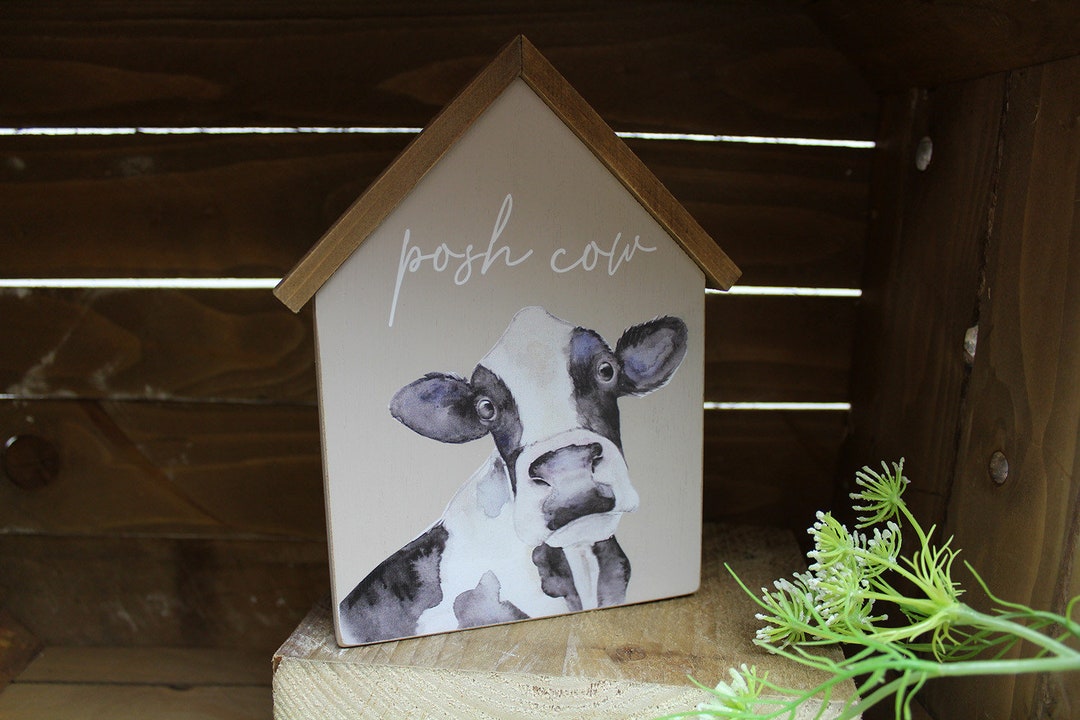 Posh Cow Plaque, Country Living Cow Wooden Block, Cow Lover, Farming ...