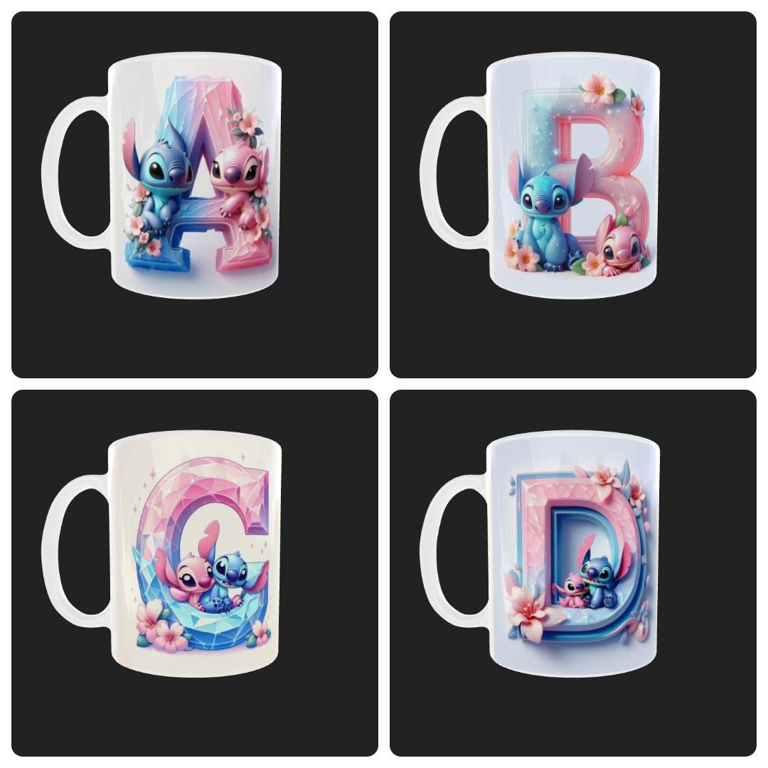 Stitch & Angel Initial Mug - Etsy