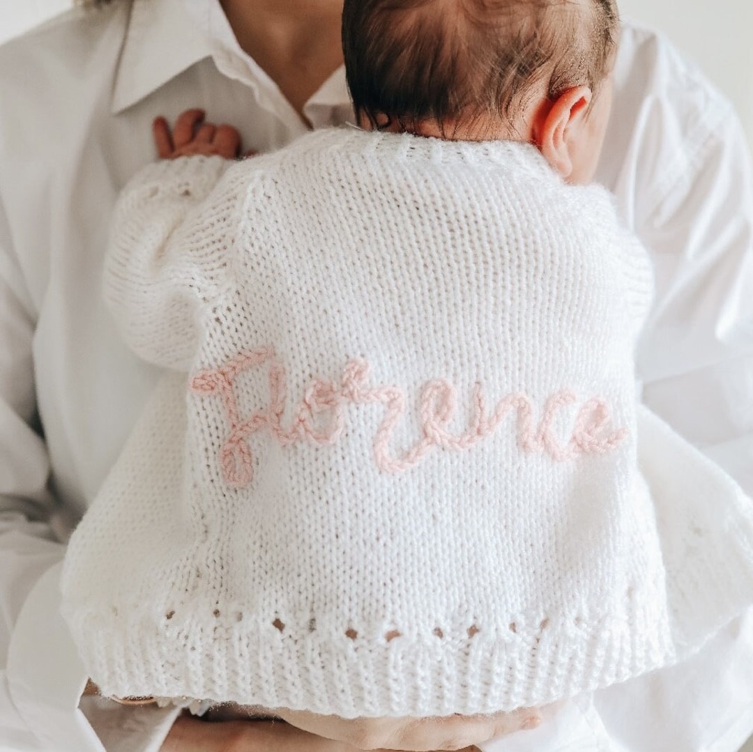 Personalized Hand-knitted Baby Cardigan (0-3 Months) - Embroidered Name ...