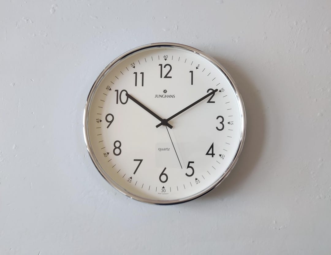 Vintage JUNGHANS QUARTZ Chrome Wall Clock 368/3020: 1990s 2000s Made in ...