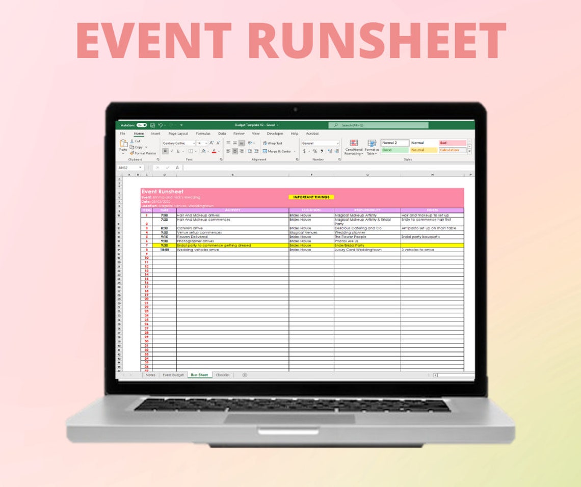 Event Planning Templates - Budget, Runsheet, Checklist - Etsy