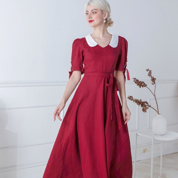 Red Linen Dress - Etsy