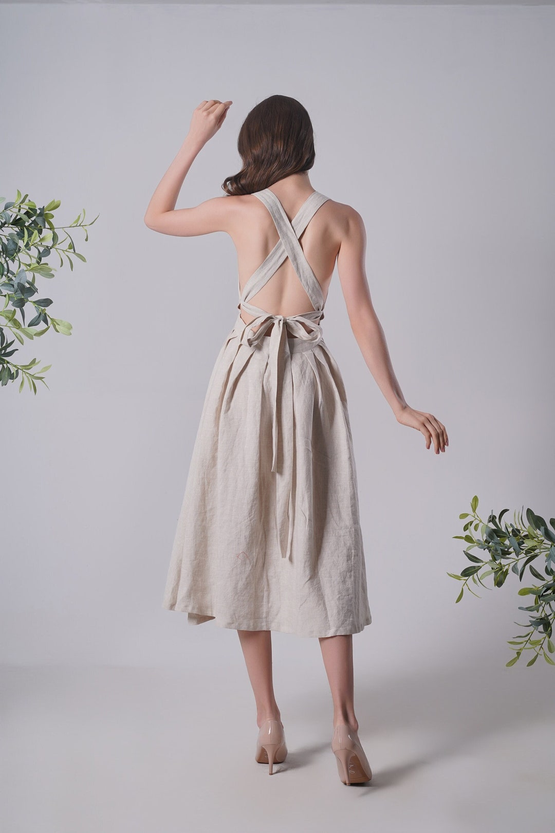 Crossed Back Linen Dress MISA, Summer Dress, Women Linen Clothing ...