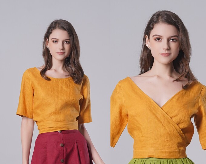 Linen Crop Top, Wide Straps Light Ash Pink Cropped Linen Top for Women ...