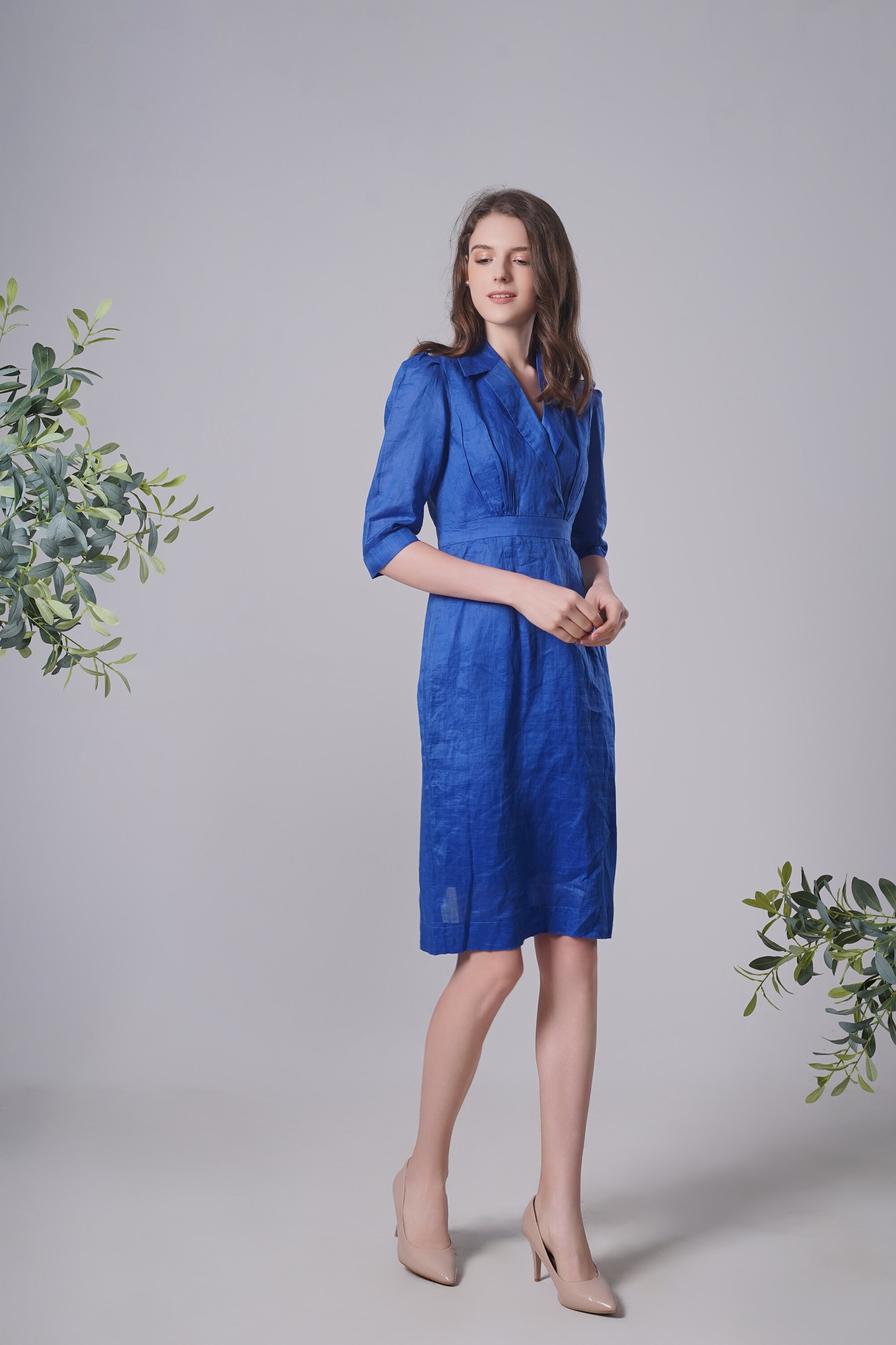 Linen Dress CLAIRE, Flax Midi Dress, Linen Work Dress, Summer Dress ...