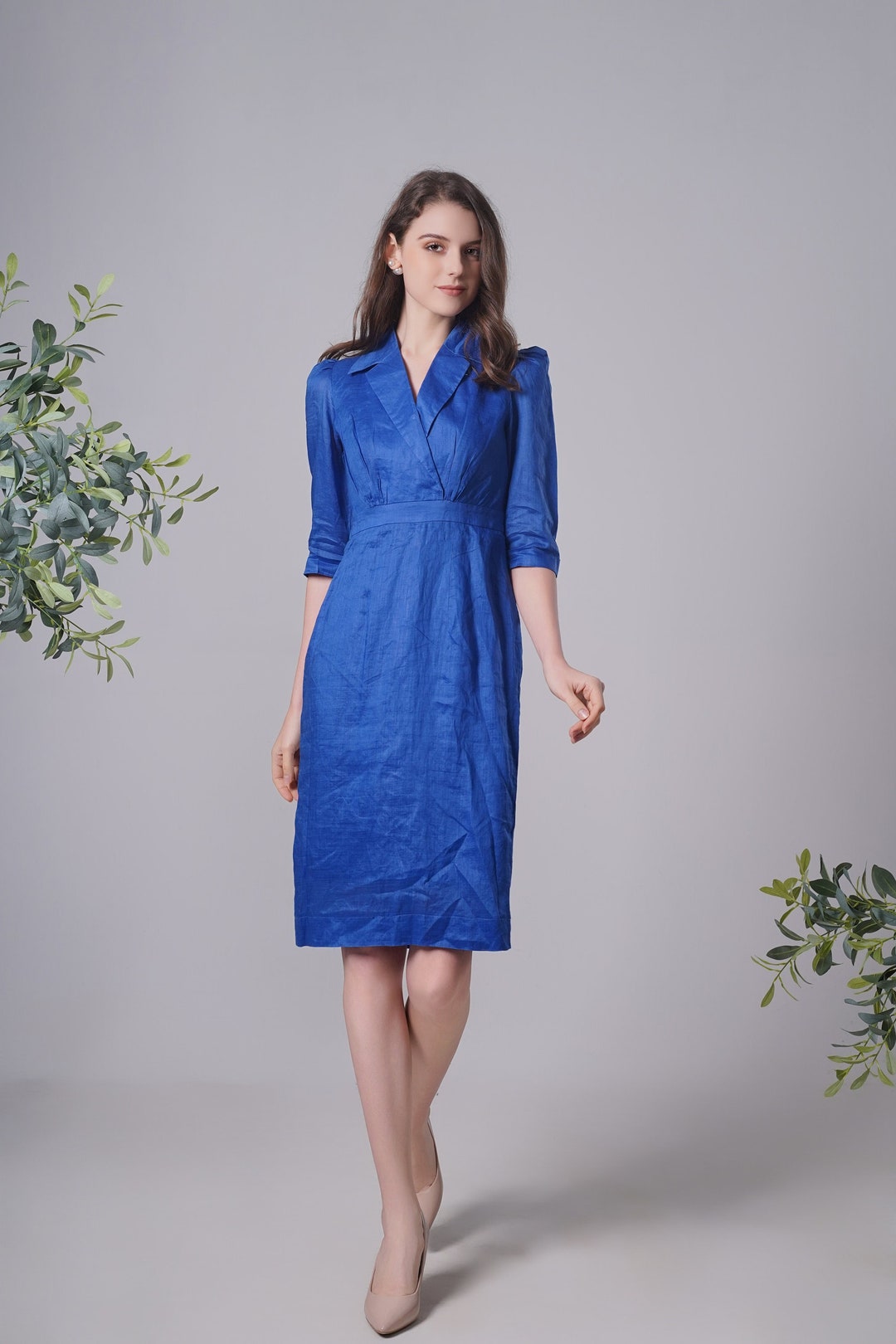 Linen Dress CLAIRE, Flax Midi Dress, Linen Work Dress, Summer Dress ...