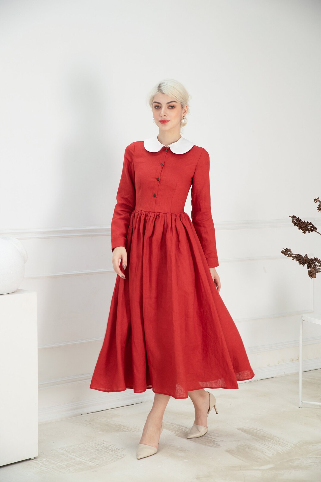 PARIS Collared Linen Dress, Vintage Linen Clothing, Soft Linen Dress ...