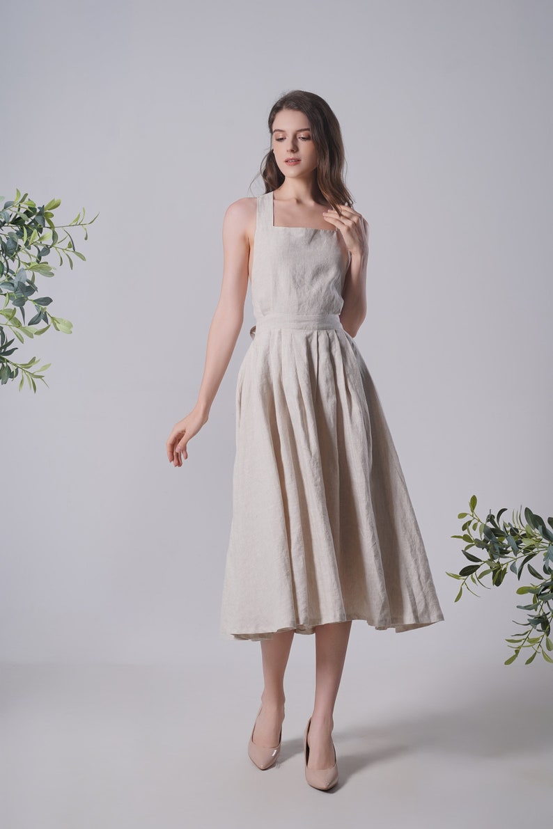 Crossed Back Linen Dress MISA Summer Dress Women Linen - Etsy