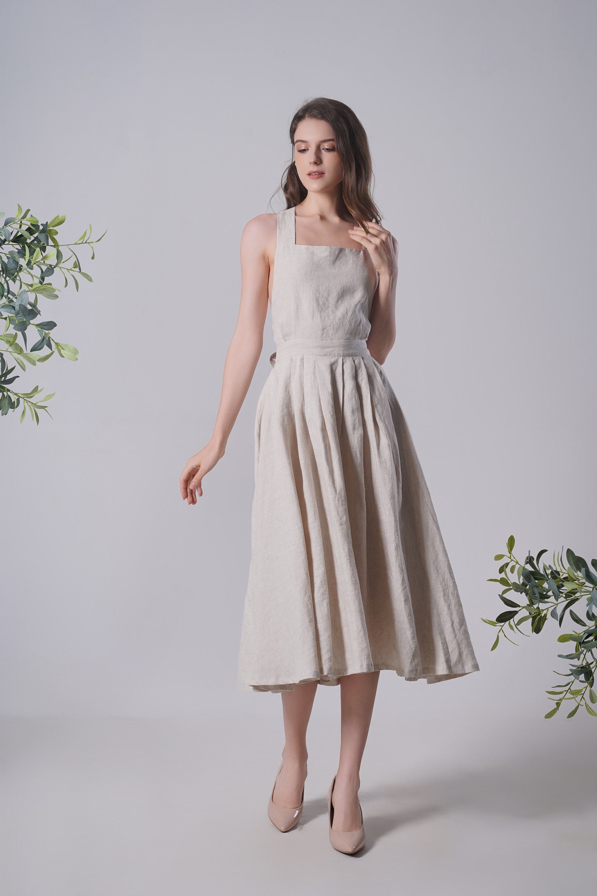 Crossed Back Linen Dress MISA Summer Dress Women Linen - Etsy