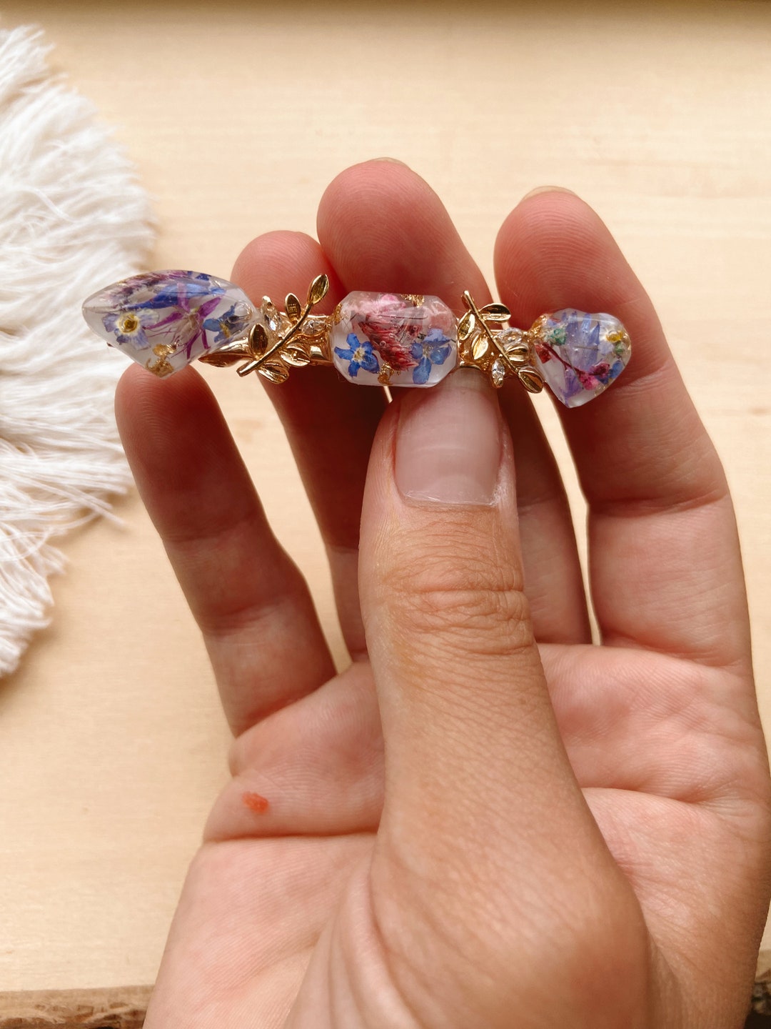 Real Flower Clip With Dainty Gold Ferns - Etsy