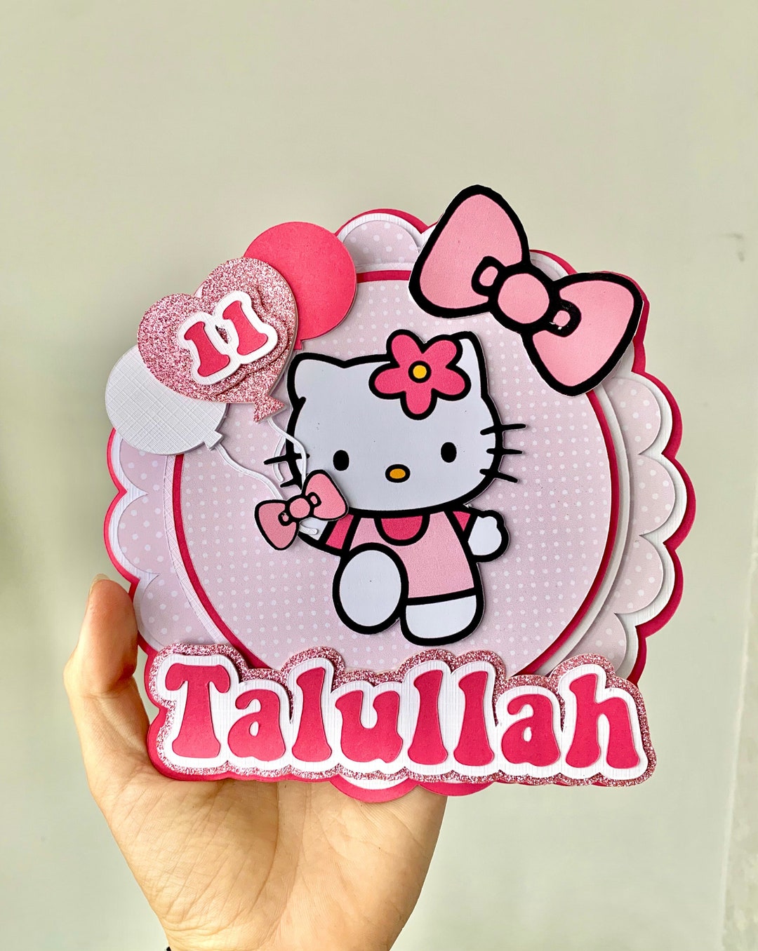 Hello Kitty Cake Topper Pink Personalised 3D Birthday - Etsy