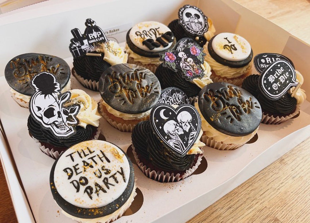 Goth Bride Cupcake Toppers: Skull Skeleton Hen Do Celebration - Etsy UK