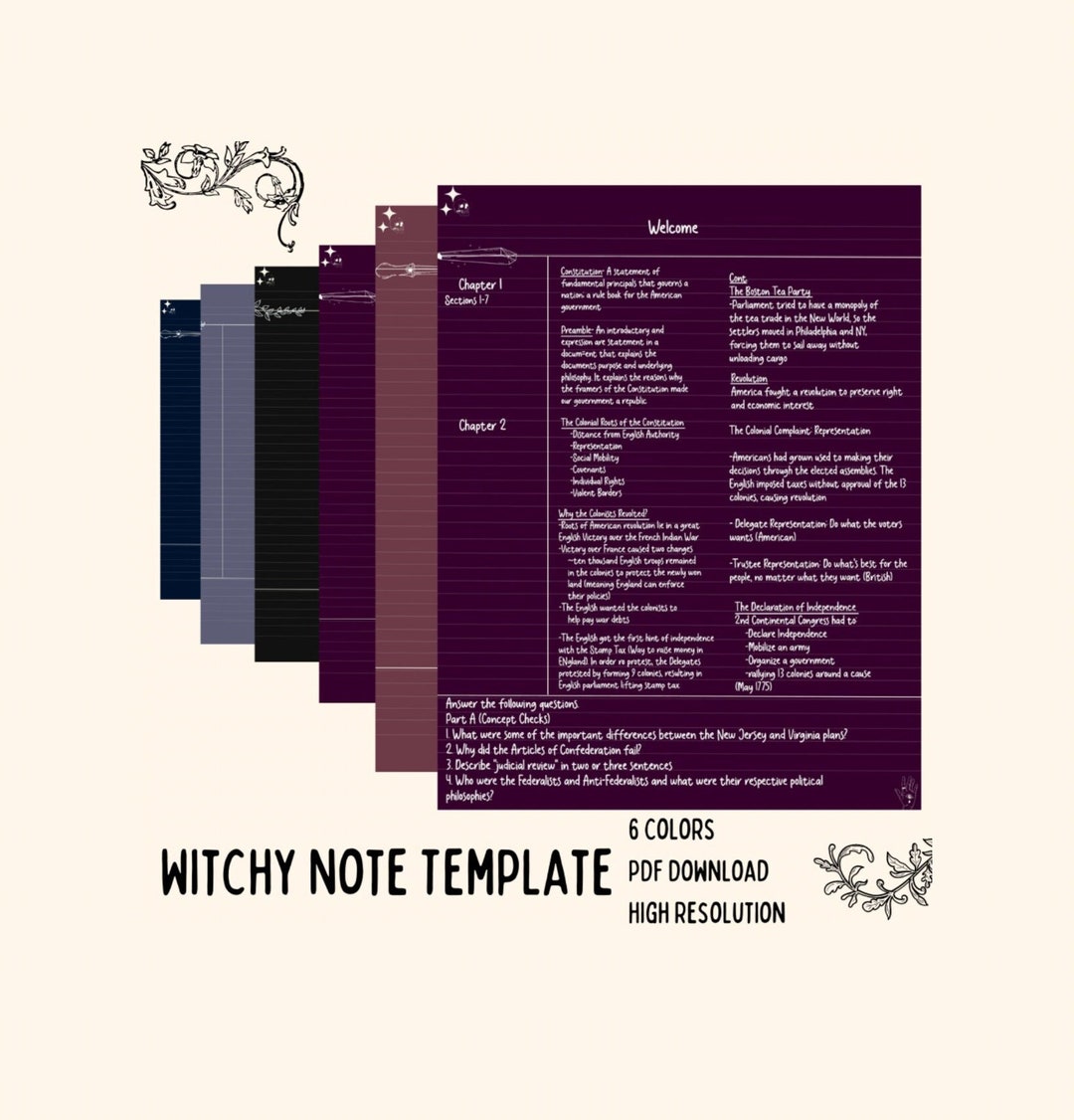 Goth Note Template Witchy Student Notes College Notes - Etsy