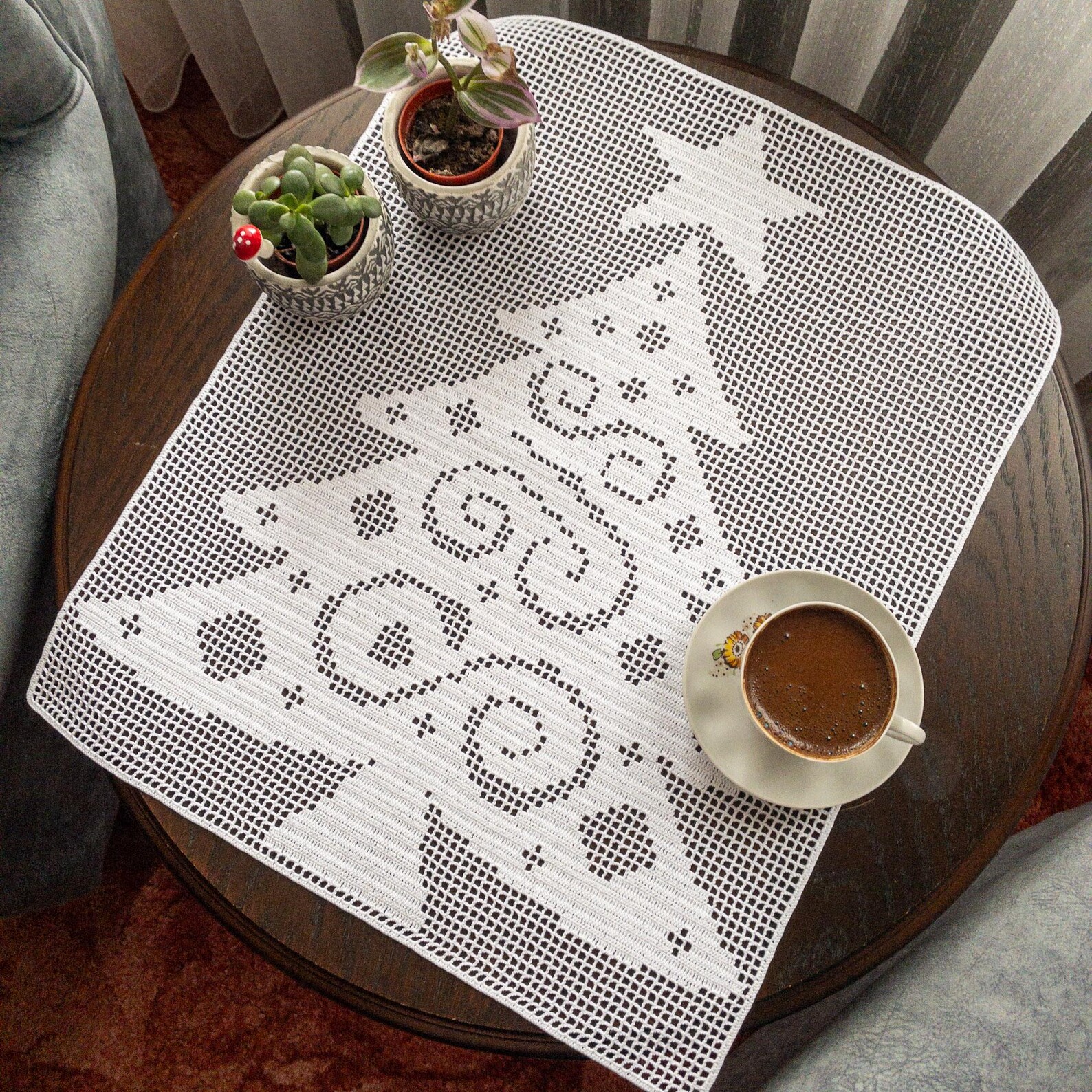 PDF Filet Crochet Tablecloth With Fancy Pine Pattern for Christmas ...