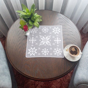 Snowflakes Filet Crochet Tablecloth for Easter Gift to Newlywed House and New Homeowner, READY ...