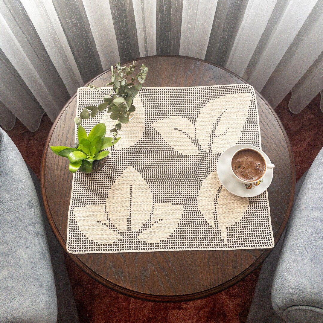 PDF Filet Crochet Table Cloth With Leafs Design for Birthday, Christmas ...
