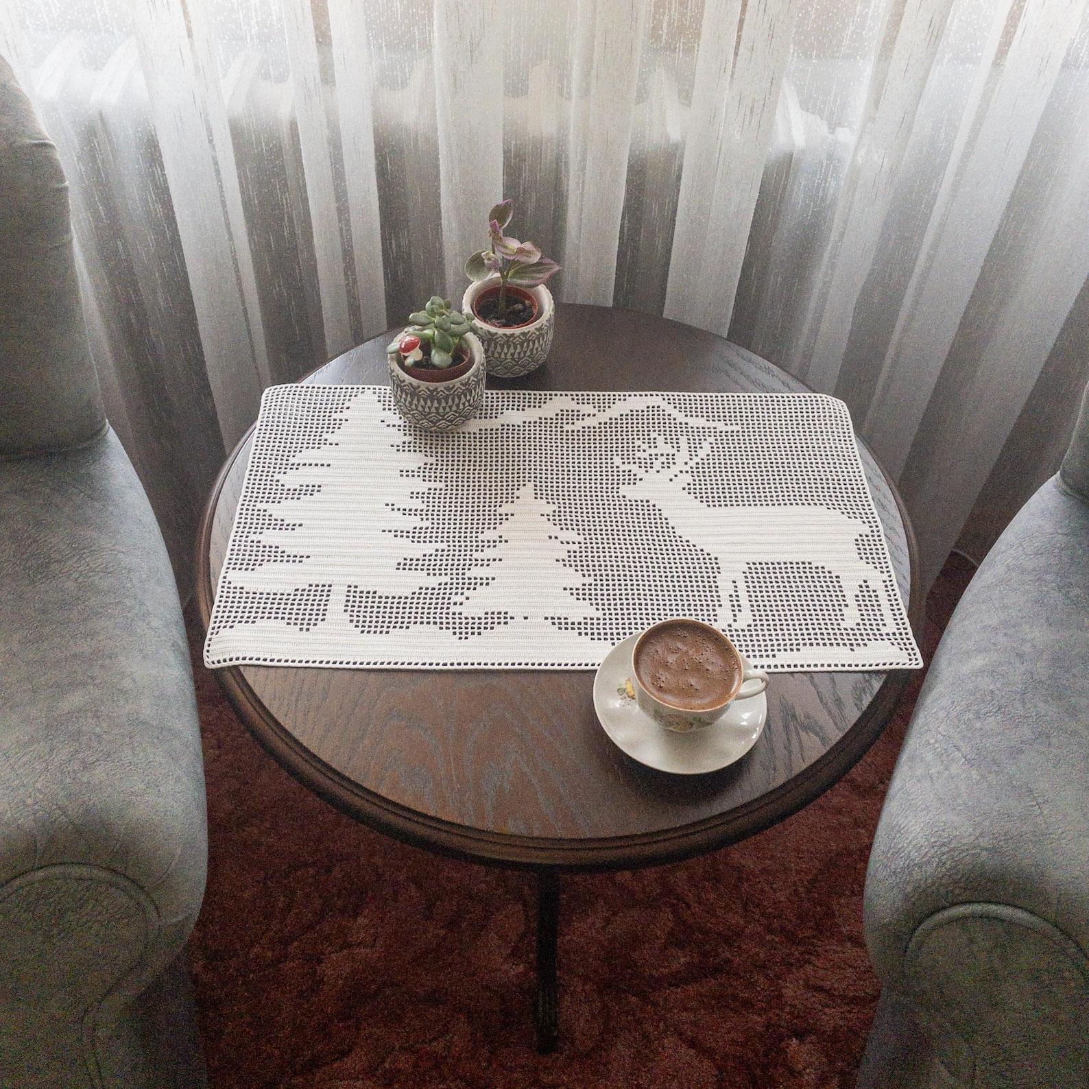 PDF Filet Crochet Tablecloth With Pine and Deer Pattern for Christmas ...