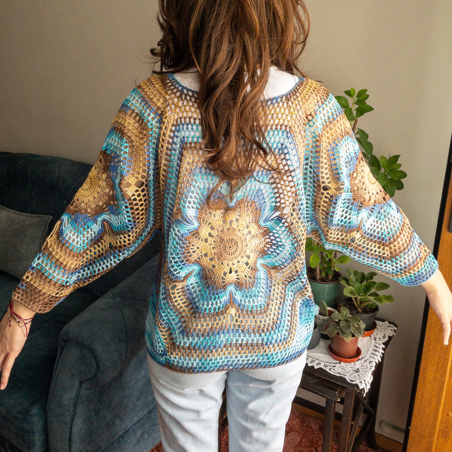 Filet Crochet Colorful Jumper for Christmas and Birthday Gift, Hand ...
