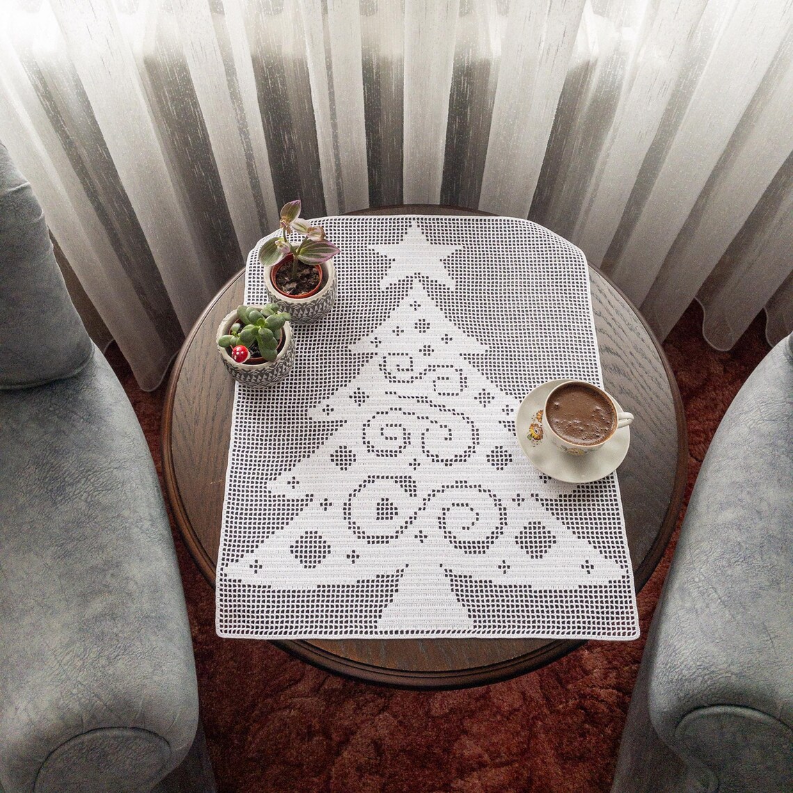 PDF Filet Crochet Tablecloth With Fancy Pine Pattern for Christmas ...