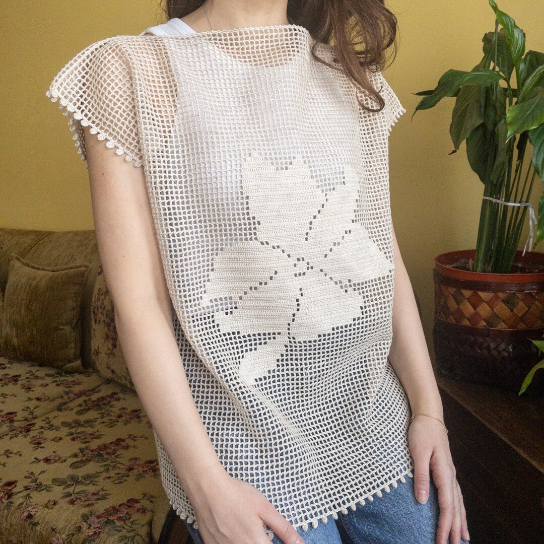 Filet Crochet Beige Sweater READY to SHIP for Birthday and Christmas ...