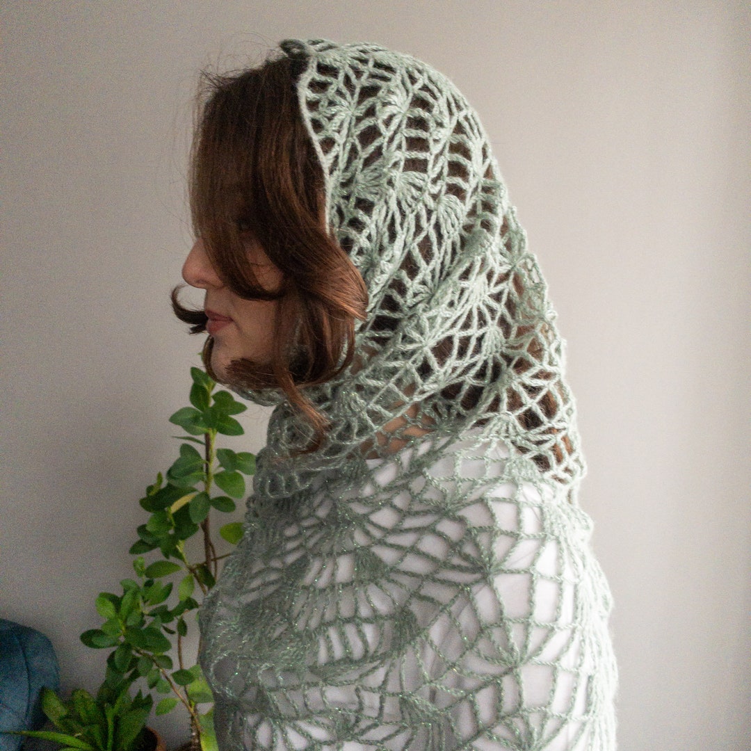 Filet Crochet Shawl for Easter and Wedding and Birthday Gift for Mom ...