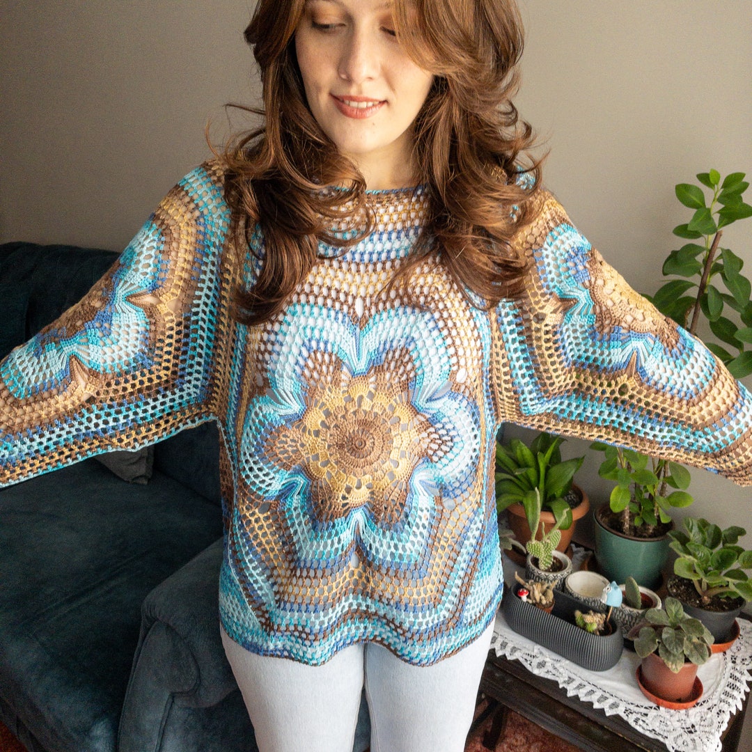 Filet Crochet Colorful Jumper for Christmas and Birthday Gift, Hand ...