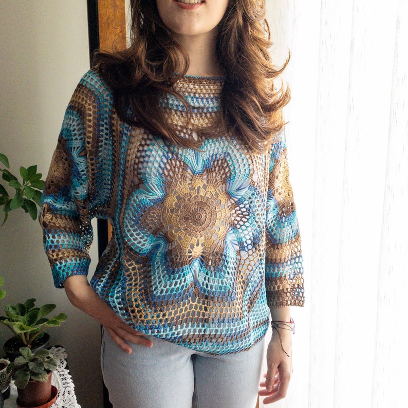 Filet Crochet Colorful Jumper for Christmas and Birthday Gift, Hand ...