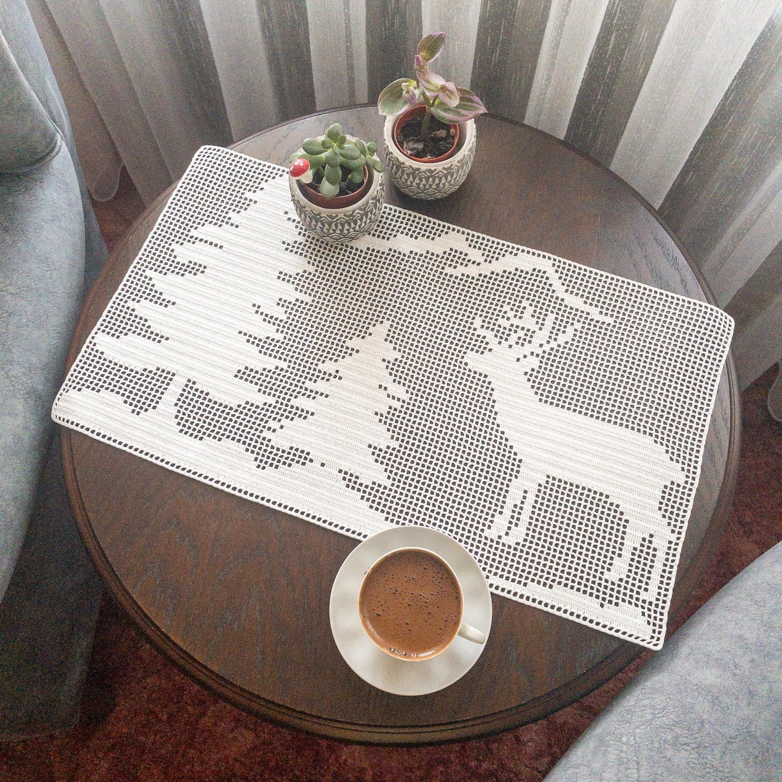 PDF Filet Crochet Tablecloth With Pine and Deer Pattern for Christmas ...