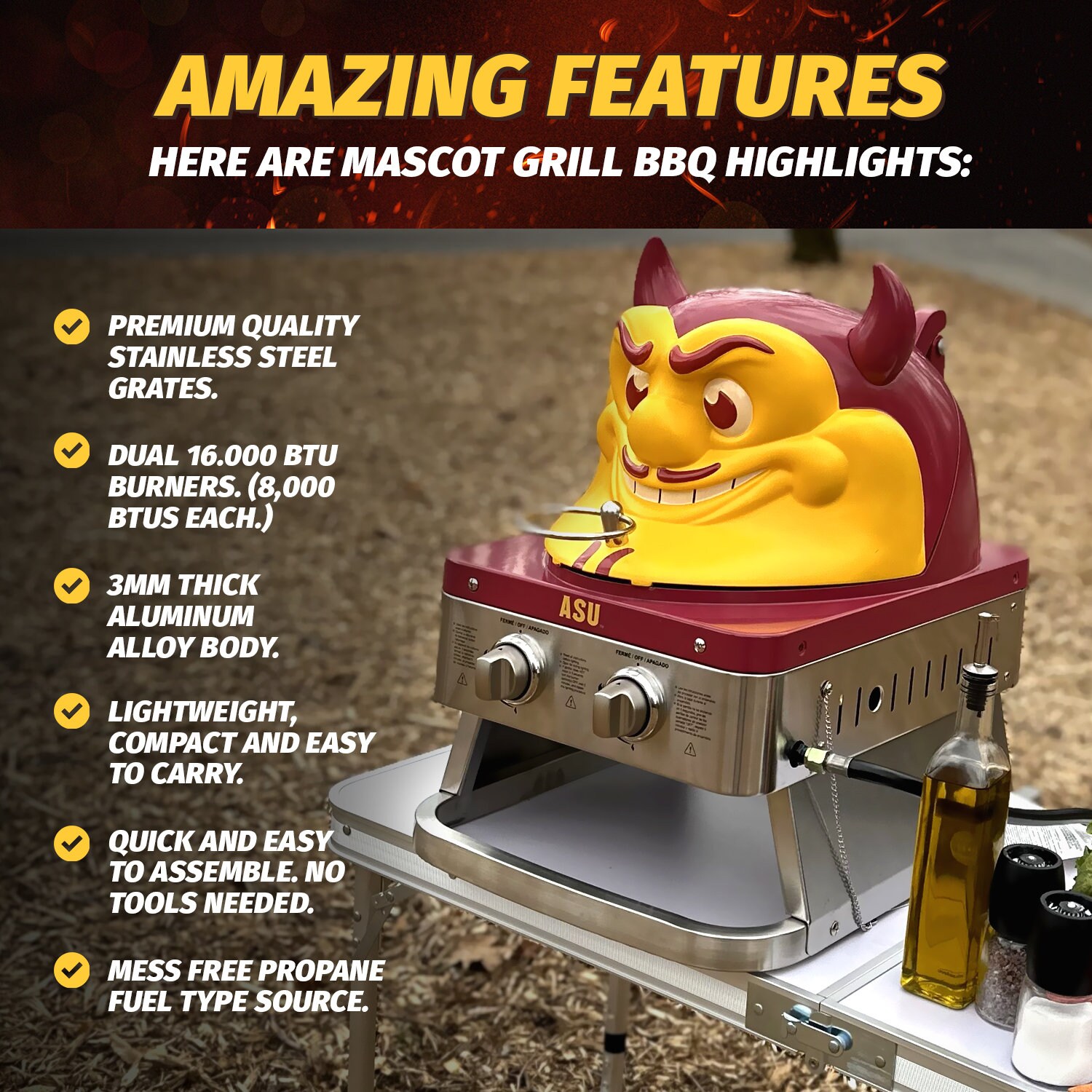ASU Sun Devil Portable Gas Grill: 16000 BTU Tabletop Barbeque - Etsy