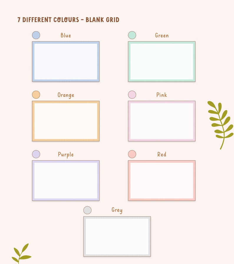 24 Pdfs A4 Printable Grid Notecards for Studying Colour - Etsy