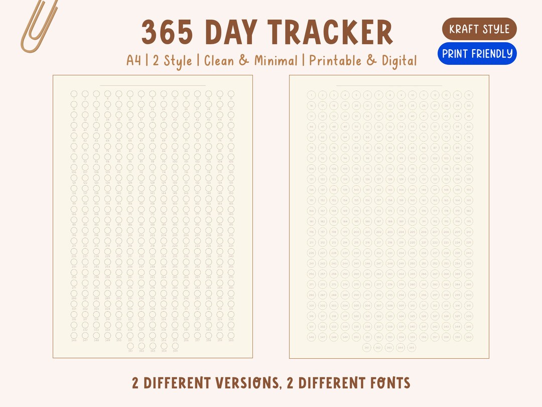 Printable A4 365 Tracker Habit Tracker Monthly Goal Tracker 365 Days ...