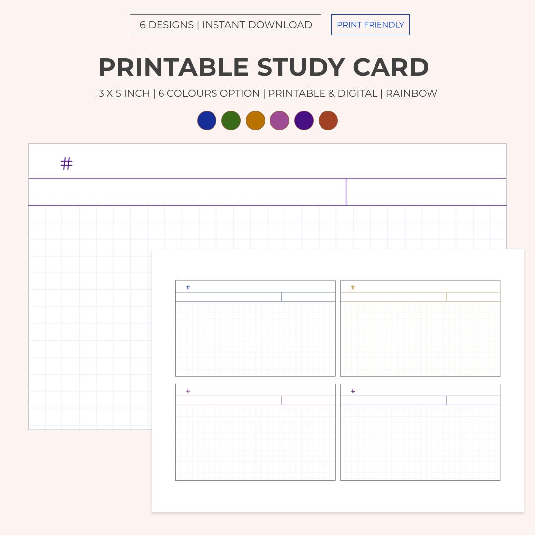 5x3 Printable & Digital Rainbow Notecards for Studying | Study Note ...