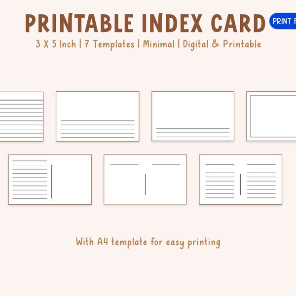 Index Card Template - Etsy