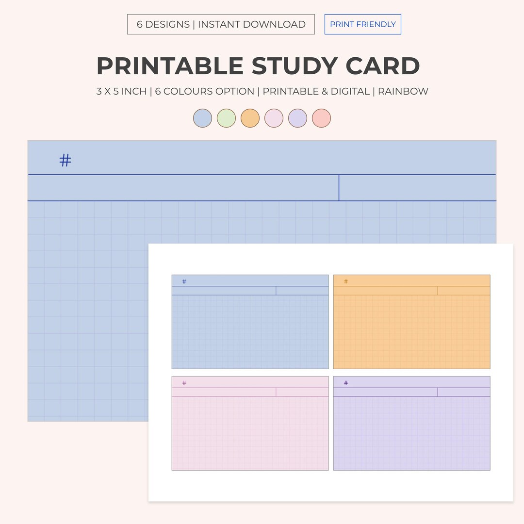 5x3 Printable & Digital Rainbow Notecards for Studying | Study Note ...