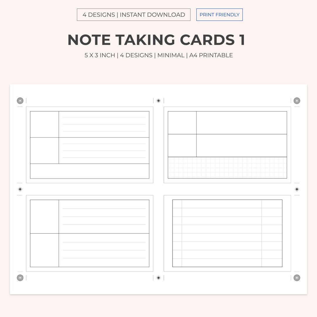 A4 Printable Note-taking Notecards for Studying | 5x3 | Study Note ...